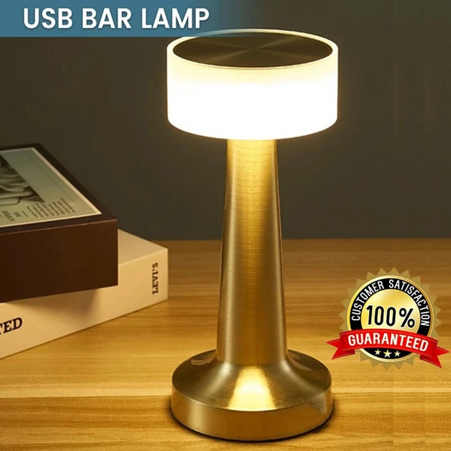 TABLE LAMP RECHARGEABLE Cordless LED Bar Hotel Decor Metal Night Light ...