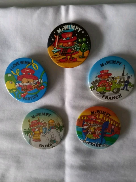VINTAGE COLLECTABLE MR Wimpy Pin Button Badges X 5 £8.95 - PicClick UK