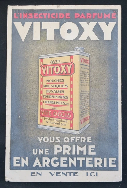ANCIEN CARTON PUBLICITAIRE VITOXY insecticide mouche punaise argenterie ...