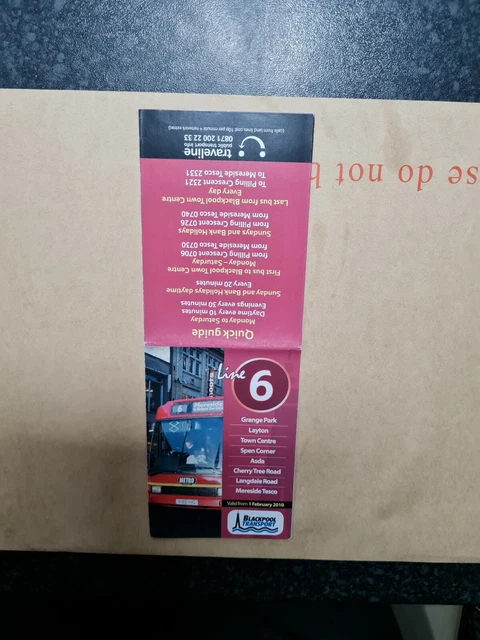 BLACKPOOL TRANSPORT TIMETABLE Leaflet Metro Line 6 1/2/2010 BQ4.30 £1. ...