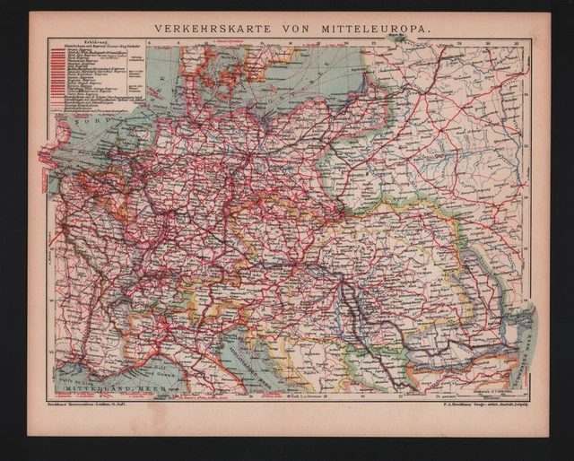MAP MAP 1907: Traffic map of Central Europe. £12.88 - PicClick UK