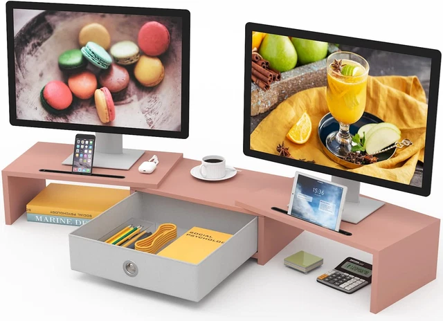 DUAL MONITOR STAND Riser with Drawer 3 Shelf Computer Monitor Riser $52 ...