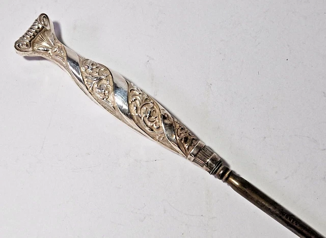 ANTIQUE VICTORIAN SILVER Handled Button Hook 9.5" Adie & Lovekin 1894 ...