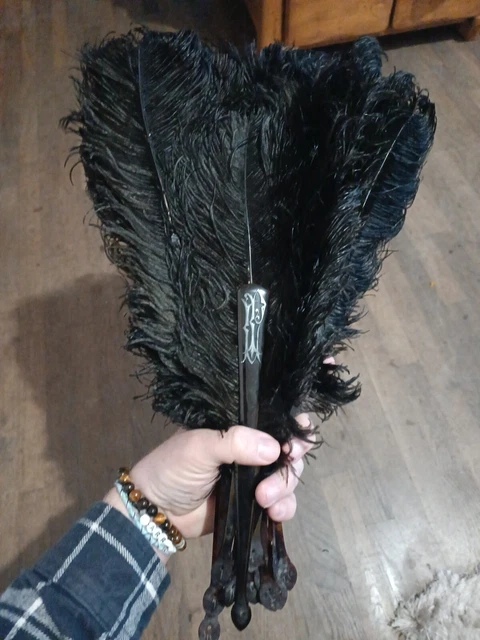 ÉVENTAIL ANCIEN PLUME Autruche XIX EME Theatre Mode Costume Annees ...