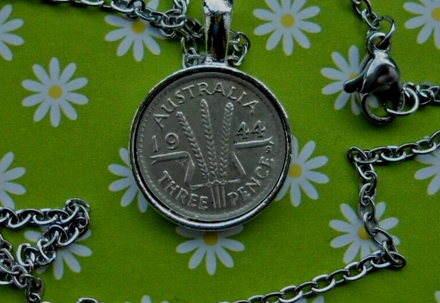 AUSTRALIAN GEORGE V1 Threepence COIN 92.5 SILVER with stainless NECK ...