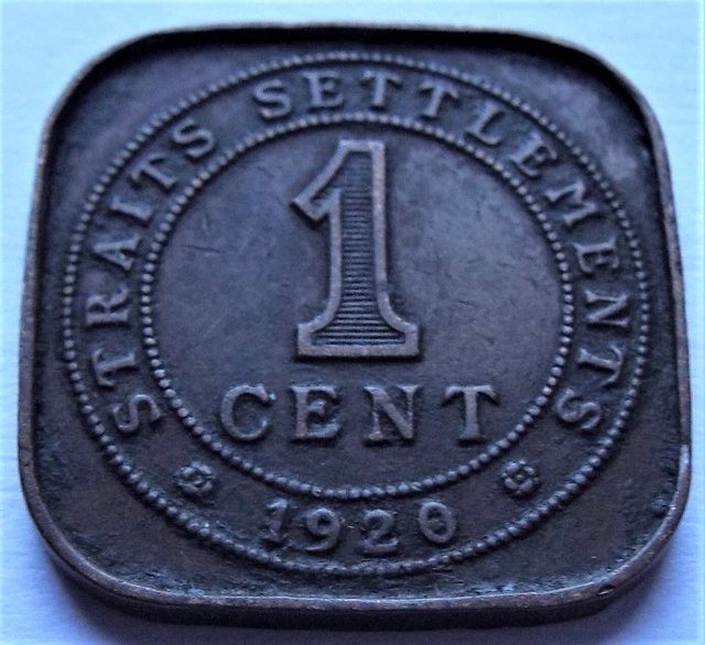 SUPERB 1920 STRAITS SETTLEMENTS 1 Cent Square Coin George V KING ...