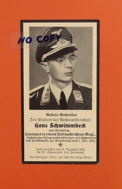 WW2 GERMAN DEATH Card Luftwaffe Signals Officer Lieutenant [Warsaw ...