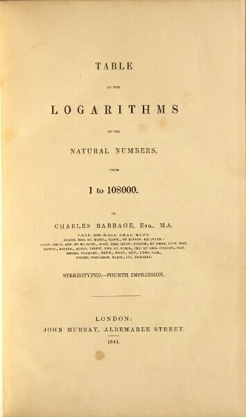 CHARLES BABBAGE Table Of The Logarithms Of The Natural Numbers From 1 charles-babbage-table-of-the-logarithms-of-the-natural-numbers-from-1