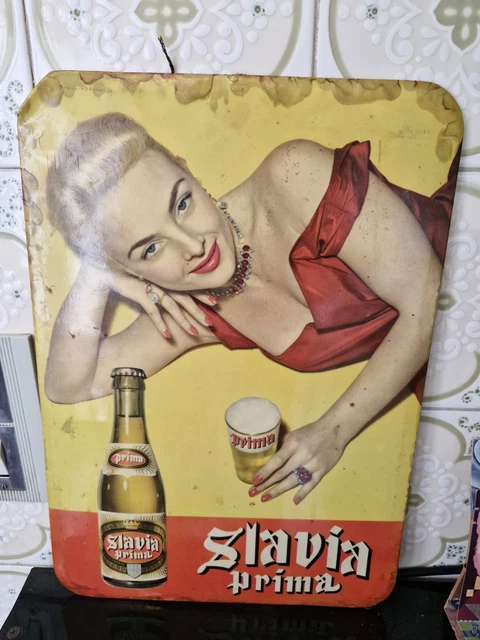 ANCIEN GLACOIDE PUBLICITAIRE PIN UP SLAVIA PRIMA BIÈRE EUR 70,00 - PicClick FR