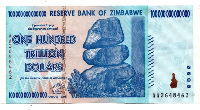 2008 ZIMBABWE 100 Trillion Dollar Note Hyper-Inflation EF Small Tear ...