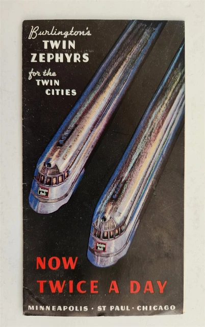 VINTAGE BURLINGTON RAILROAD TWIN ZEPHYRS minneapolis chicago SCHEDULE ...