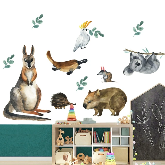 AUSTRALIAN NATIVE ANIMAL Wildlife Wall Fabric Decal Set Sticker Baby ...