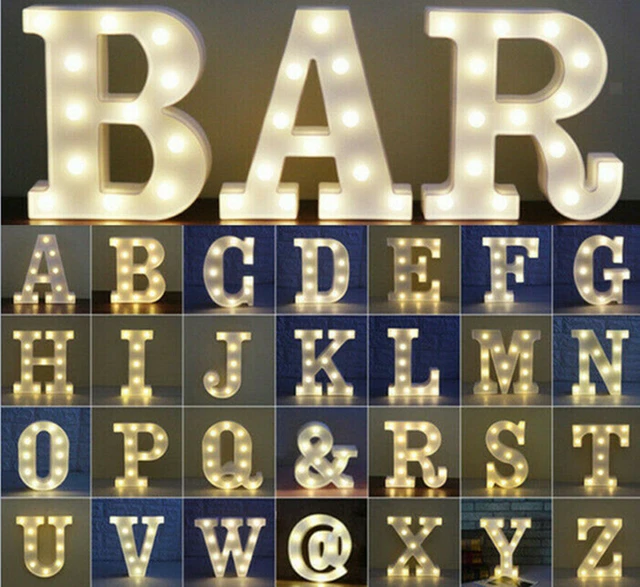LARGE LED LIGHT Up Alphabet Letters Plastic Numbers Standing Party ...