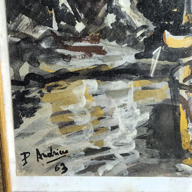 GOUACHE THÈME RURAL dans cadre bois doré ancien EUR 110,00 - PicClick FR