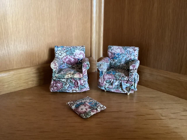 MEUBLES POUR MAISON De Poupées Lundby Ou Autre Fauteuil En Bois Et Tissus Fleurs EUR 5,00 ...