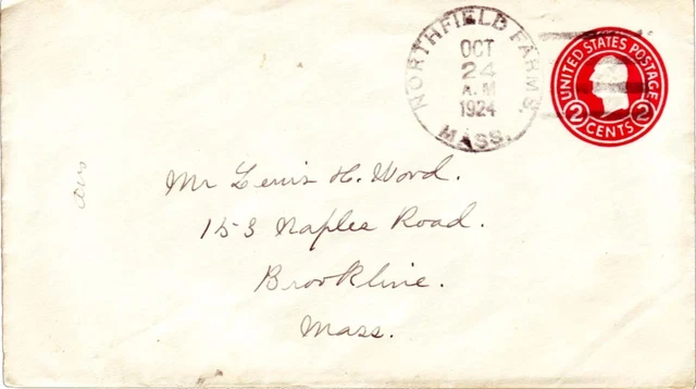 MASSACHUSETTS NORTHFIELD FARMS 1924 4c-bar 1852-1926 Postal Stationery ...