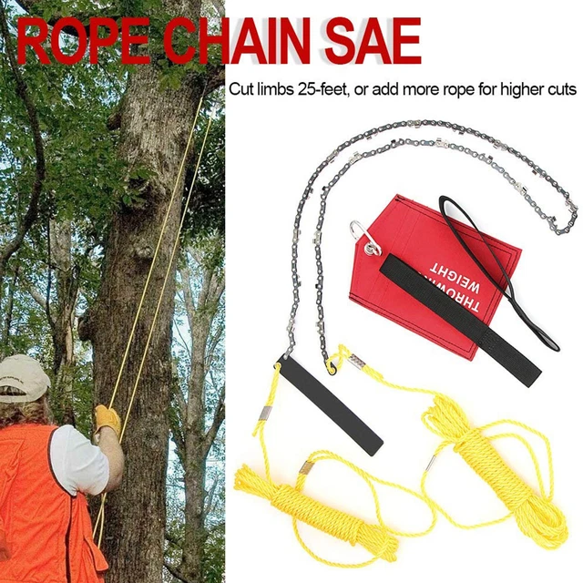 25 FEET ROPE Saw, High Reach Tree Limb Hand Rope Chain Saw, 11 Sharp ...