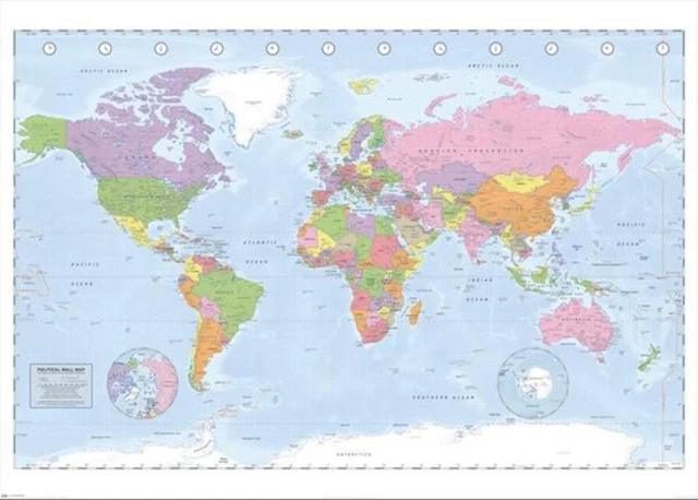 WORLD MAP POLITICAL Miller Cool Huge Large Giant Poster Art 55X39 Inch ...