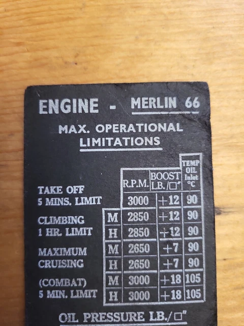 WW2 RAF SPITFIRE Merlin Mk66 Original Max Operational Limits Cockpit ...