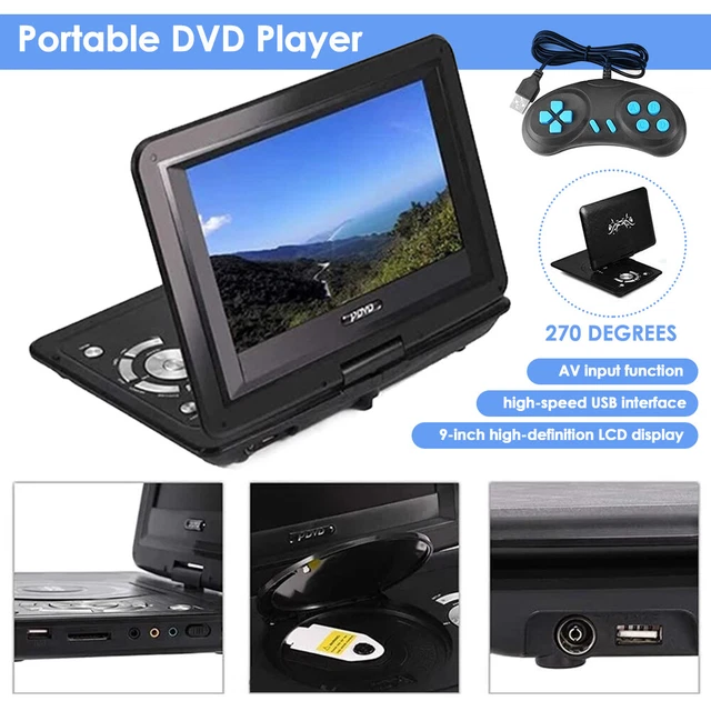 9& LARGE PORTABLE DVD Player Rechargeable CD/DVD/SVCD/SD/USB/AV Swivel ...