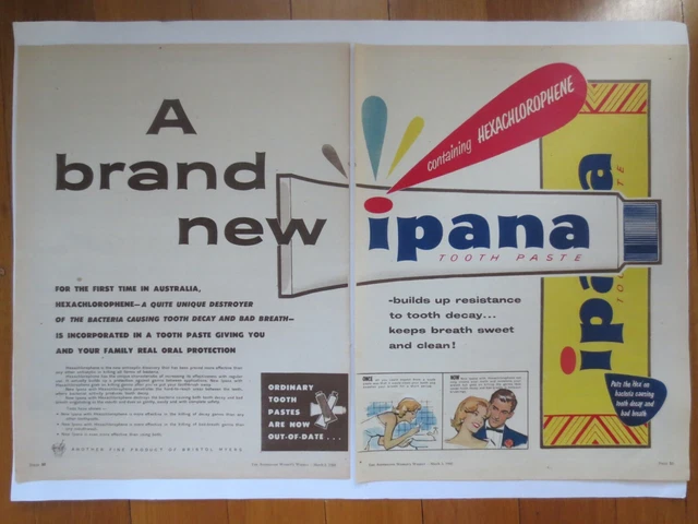 VINTAGE AUSTRALIAN ADVERTISING 1960 ad IPANA TOOTHPASTE tube art $16.95 ...