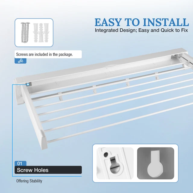 LAUNDRY CLOTHES STORAGE Drying Rack Retractable Folding Dryer Hanger ...