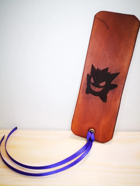 POKEMON LEATHER BOOKMARK Gengar with Purple ribbon accent. Laser ...