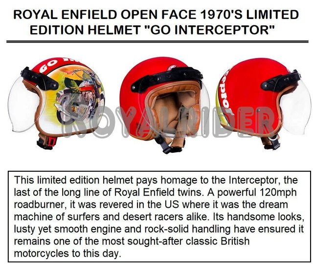 ROYAL ENFIELD OPEN Face 1970'S Limited Edition Helmet " Go Interceptor ...