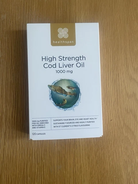 HEALTHSPAN HIGH STRENGTH Cod Liver Oil 1000mg 120 Capsules for Omega 3 ...