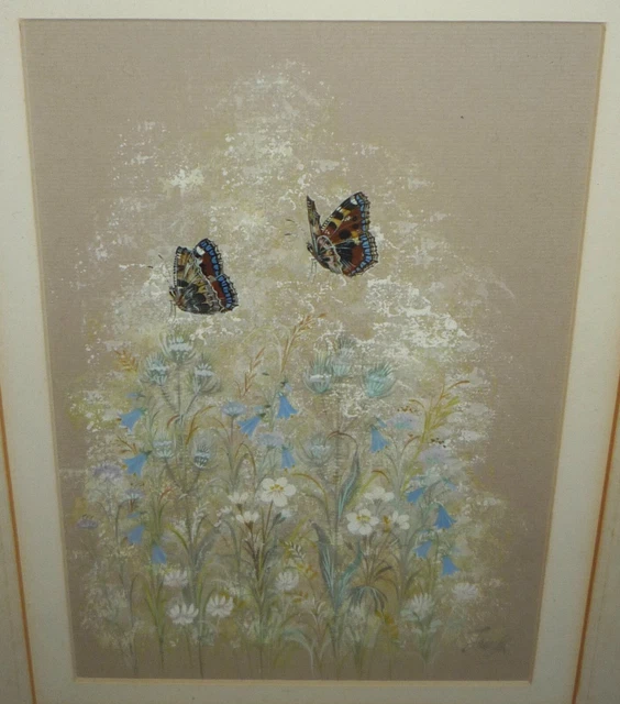 VINTAGE WATERCOLOUR OF Wildflowers & Butterflies Signed By Artist Diane ...