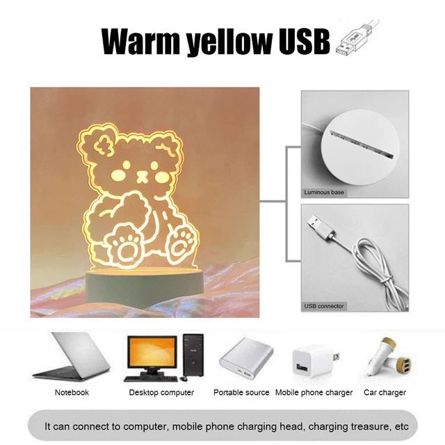 ACRYLIC 3D LAMP Base LED 7 Color USB Touch Night Light Stand Lighting ...