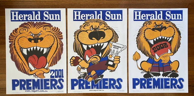 BRISBANE LIONS 2001 2002 2003 Herald Sun Weg AFL Premiers Original ...