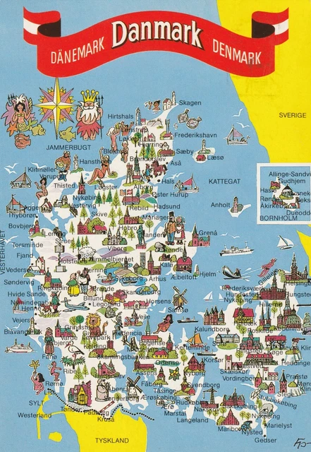 AK MAP, LANDKARTE, Umgebungskarte ***DENMARK - DÄNEMARK*** 3 EUR 1,00 ...