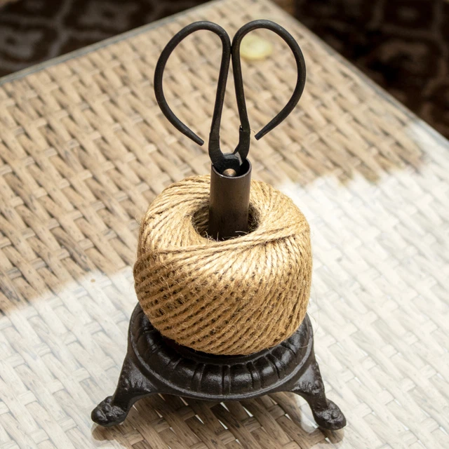 VINTAGE GARDEN STRING Twine & Scissors Design Set Cast Iron Holder ...