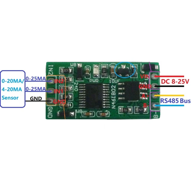 2CH DC 12V 4-20MA Current Analog Acquisition ADC module RS485 Modbus ...
