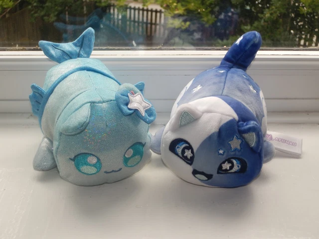 2 APHMAU MEEMEOWS Plush Toys - Celestial Moon Cat & Sparkle Mermaid Cat ...