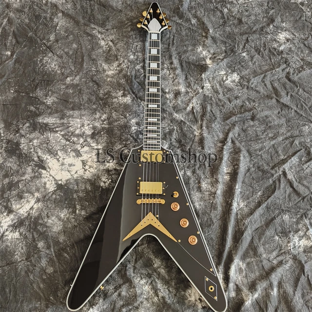 CUSTOM SHOP BLACK flying v Electric Guitar String Thru Body HH Pickup ...