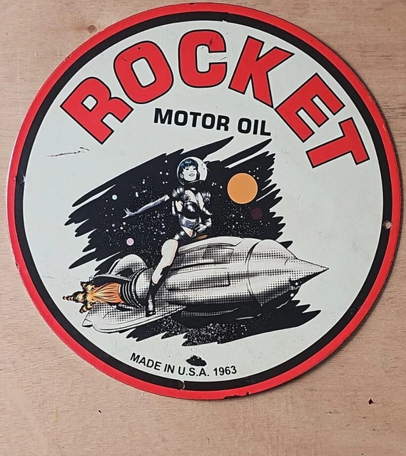 CLASSIC ROCKET MOTOR Oil Gas Pump Station Garage Mancave Porcelain ...