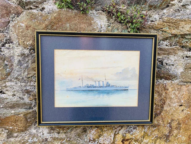 FABULOUS ROYAL NAVY Watercolour Painting of HMS Kent (China Station c ...