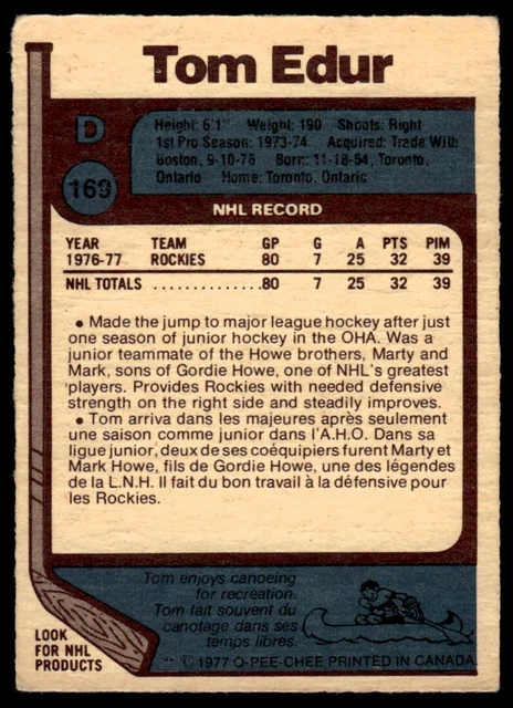 1977-78 O-PEE-CHEE TOM Edur Rookie Colorado Rockies #169 R53 EUR 1,72 ...