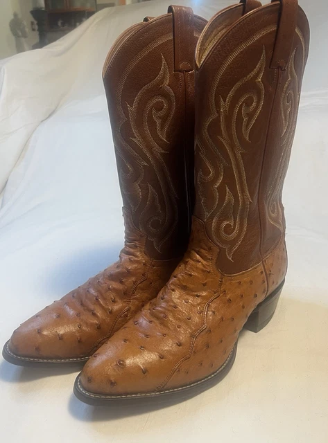 TONY LAMA FULL Quill Ostrich Men’s Boots Saddle Tan Western Jingle Bob ...