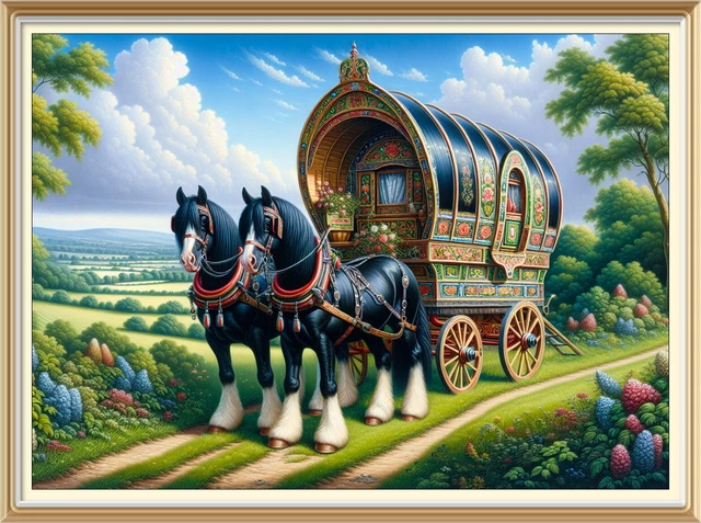 LANDSCAPE WALL ART Print Traveller Romany Gypsy Horse Wagon Bow Top ...