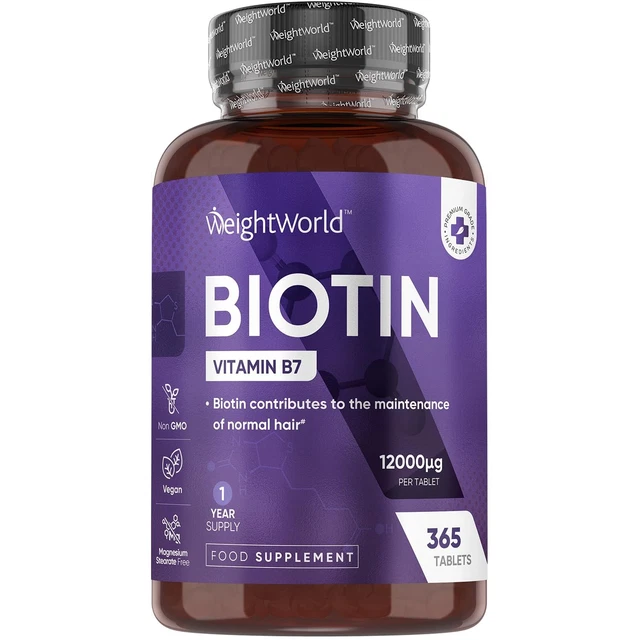 BIOTIN TABLETS 365 Vegan Tablets 1 Year Supply 1 Tablet a Day 12000mcg ...