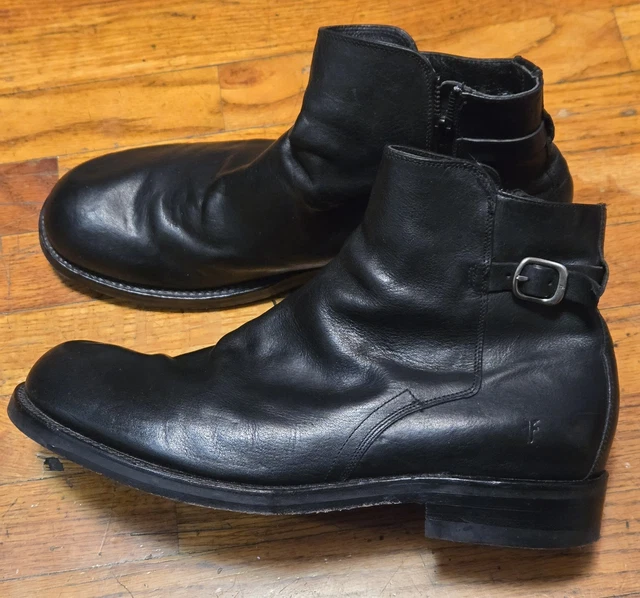 FRYE FOLSOM MOTO Ankle Mens Boots 87257 Black Leather Adjustable Strap ...