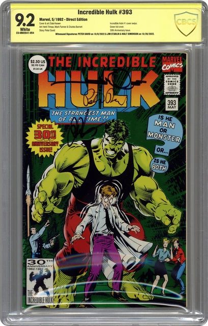 INCREDIBLE HULK #393D CBCS 9.2 Witnessed Sig David/Starlin/Simonson ...