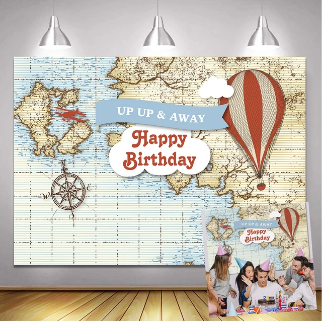 RETRO MAP THEME Party Backdrop Hot Air Balloon Airplane Photography ...