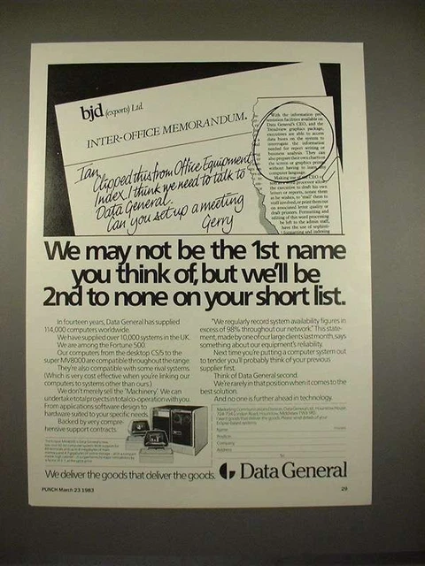 1983 DATA GENERAL Eclipse MV/4000 Computer System Ad! $19.99 - PicClick