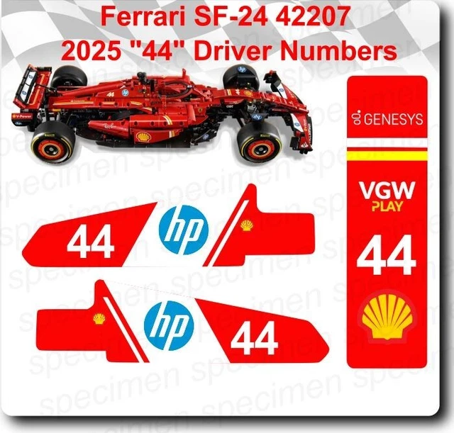 LEGO FERRARI SF-24 42207 Lewis Hamilton 44 Driver Number 2025 Sticker ...