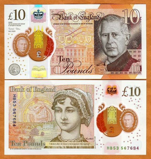 GREAT BRITAIN 10 pounds, 2023 (2024) P-399 King Charles, Jane Austen ...
