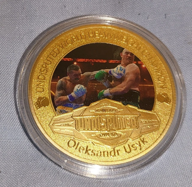 USYK GOLD COIN Signature Ukraine Russian War Soldier Boxer Boxing Belt ...